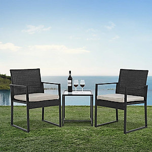 FDW Outdoor Patio Furniture Set,3 Pieces Wicker Modern Bistro Set Conversation Sets with Coffee Table for Yard and Bistro