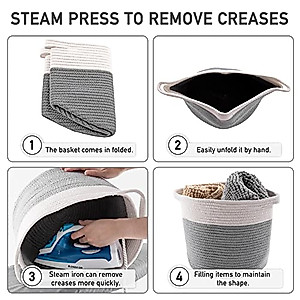 Lamberia 3 Packs Woven Storage Basket Bins 11x11 Laundry Basket Cube Organizer Storage Bins Woven Basket Cotton Rope Bin Storage Baskets for Organizing Toys Laundry Blanket Nursery Storage (Light