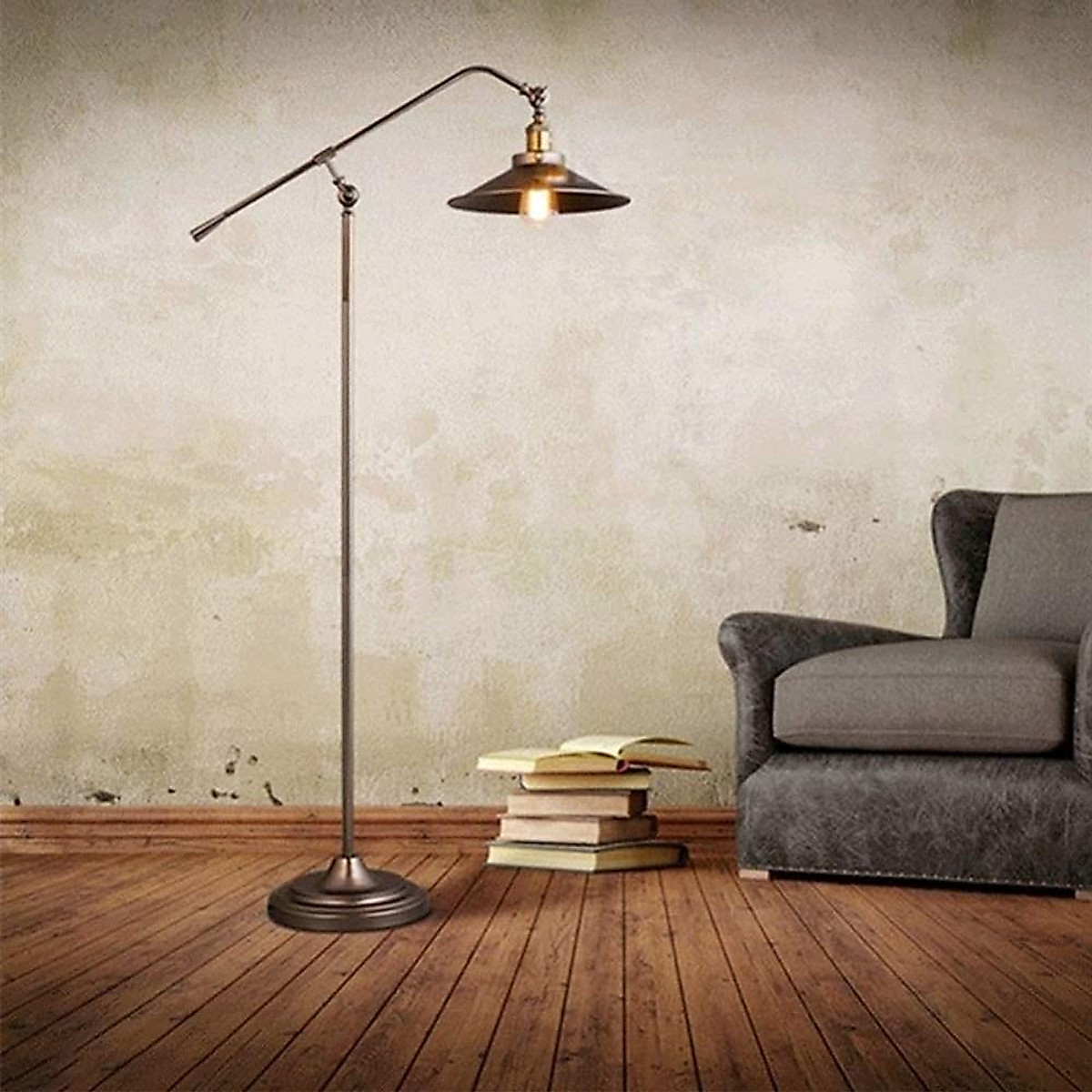 Reading Lights Floor Standing Floor Lamp Retro Industrial Style Wrought Iron Long Arm Long Pole Fishing Rocker Arm Used in Loft Living Room Bedside Bedroom Rustic Lamp (Color : Brown)