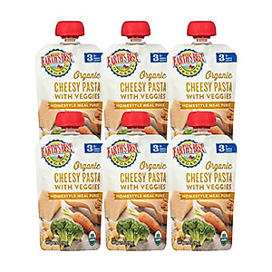 Earth's Best Organic Baby Food Pouches, Stage 3 Homestyle Meal Puree for Babies 9 Months and Older, Organic Cheesy Pasta with Vegetables, 3.5 oz Resealable Pouch (Pack of 6)