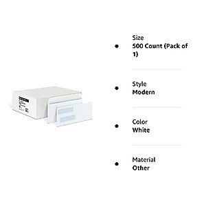 Quality Park #8 Double Window Security Envelopes for QuickBooks Checks, Redi-Strip Self Seal Closure, 3 5/8 x 8 11/16, 24 lb White, 500 Count (Pack of 1)(QUA50766)