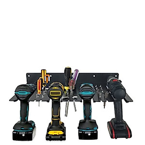 Foozet Electric Drill Storage Rack Wall Mount Heavy Duty Metal,Holds 4 Drills & Batteries Fit Garage, Home, Workshop, Shed Power Tool Storage - Max Load 100lb