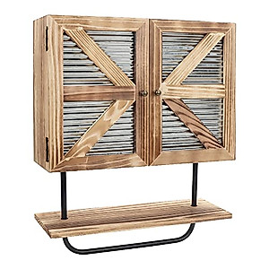 Butizone Barndoor Bathroom Wall Cabinet, 17x21'' Small Wall Mount Medicine Storage Cabinet, Rustic Bathroom Wall Cabinet Over Toilet with Shelve and Towel Bar