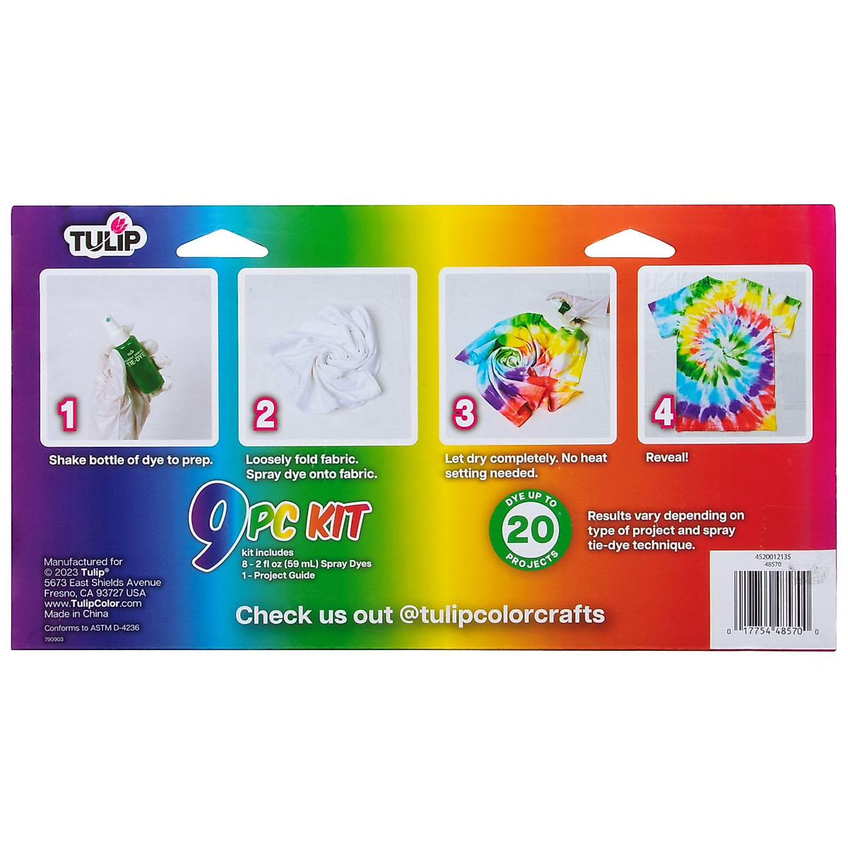 Tulip Rainbow Tie-Dye Kit, Fabric Spray Dye, 8 Vibrant Colors