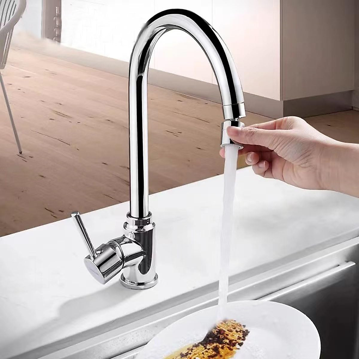 2 Pcs Faucet Aerator, Swivel Kitchen Sink Faucet Aerator, 50° Angle Twist, Dual-function 2-Flow Sprayer Faucet Head, Sink Attachement, Faucet Replacement Part 55/64'' Female Thread, Chrome