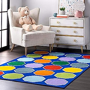 nuLOOM Kecia Octagons Printed Kids Area Rug, 5 ft x 7 ft 5 in, Blue