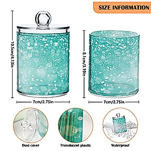 Turquoise Aqua Glitter Qtip Holder Dispenser Teal Cyan Water Bathroom Canister Storage Organization 4 Pack Clear Plastic Apothecary Jars with Lids Vanity Makeup Organizer For Cotton Ball Swab Floss