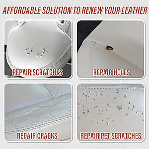 Paintable Leather Repair kit for Furniture, Leather Car Seat Repair Kit for Restoring Scratches, Tears, Holes, Cracks, Burns on Car Interior, Furniture, Shoes, with Step-by-Step Guide (White, 2 oz)
