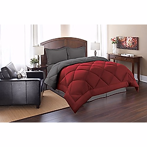 Elegant Comfort All Season Goose Down Alternative Reversible 3-Piece Comforter Set- Available in and Colors, Full/Queen, Red/Gray
