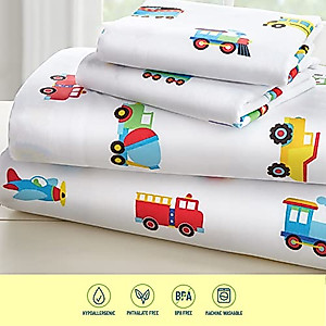 Wildkin Microfiber Fitted Crib Sheet for Boys & Girls, Crib Sheets Measures 52 x 28 Inches, Soft & Breathable Fabric Crib Sheets for Kids, Fits Standard Crib Mattress(Trains Planes & Trucks)