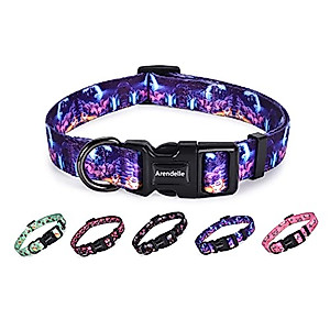 Arendelle Dog Collar Soft Durable Fashionable Adjustable Print fine Pattern, Suitable XS Small Medium Large Boys Girls Pets(M (Neck 12.9-21.6 inch Width 0.8 inch), Purple and Blue Cartoon)