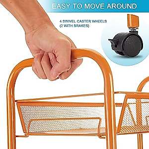 3-Tier Metal Rolling Utility Cart, Mobile Utility Cart with Lockable Caster Wheels, Multi-Functional Storage Trolley, Easy to Assemble, for Bathroom, Kitchen, Office, Workshop(Yellow)