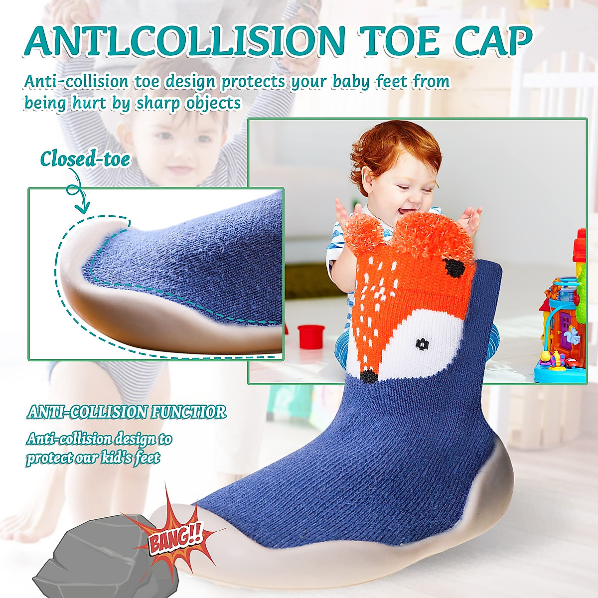 Baby Shoes Toddler Boys Girls First Walking Socks Shoes Non-Skid Slipper Indoor Floor Sneakers for Unisex Newborn Infants(Blue, Small)