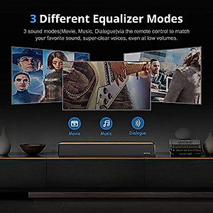 Sound Bar, BESTISAN 60 Watt Sound Bars for TV with Unique Oak Finish Design, 3 Equalizer Modes, Optical/Coax/AUX/USB Driver Connection, Bluetooth 5.0, Bass Adjustable, Deep Bass, 2022 Upgrade Version