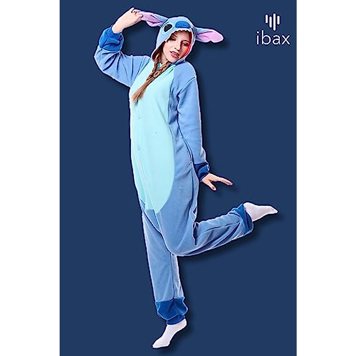 IBAX® Polar Fleece Adult Animal Onesie Pajama. Adult onesie costume. Animal onesies for adults. Halloween onesie adult. (US, Alpha, X-Large, Regular, Regular, ST Blue)