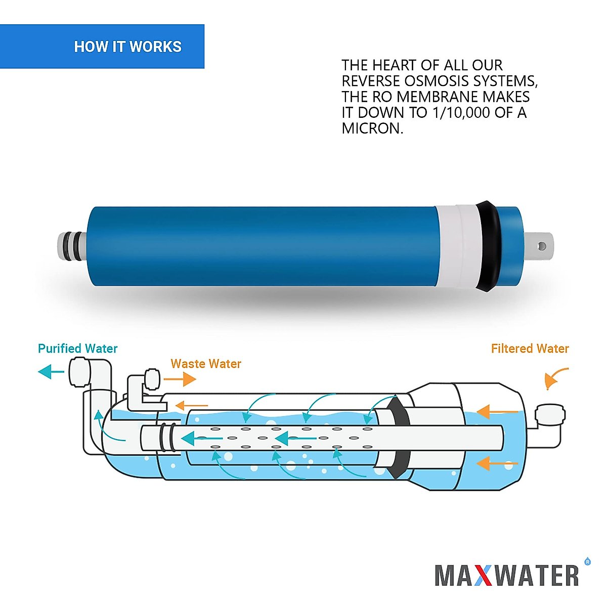 Max Water Set of 5 Filters Fits GE GXRV10AB01, FX12P FX12M, GXRM10G, GXRM10RBL RO Pre & Post Filter 50 GPD Membrane Filter, Reverse Osmosis Water Filter Combo Pack