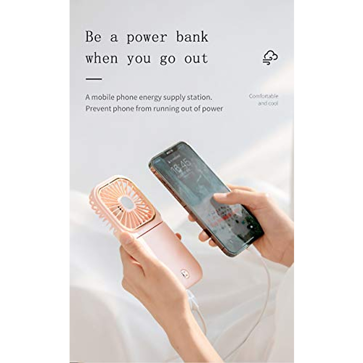 New 2021 Upgrade Handheld Fan Small Personal Fan with 3 Speeds Neck Rechargeable Portable Fan Powerful Mini USB Outdoor Fan Quiet Small Desk Fan Free Angle Good for Travel Home Office School - Pink