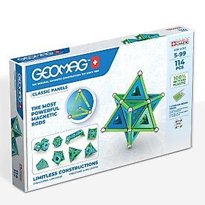 Geomag Classic Panels 114-pc Magnetic Construction Set for Kids Ages 5 and Up | Swiss-Made STEM Educational Toy Made from 100% Recycled Plastic | Screen-Free Activity