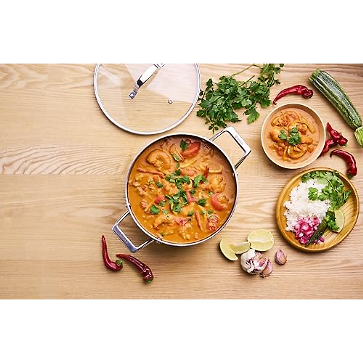 Kyocera Ceramic Cooking Pot with Ceramic Non-Stick Coating 24 cm PFAS/PTFE Free Stainless Steel Handles Suitable for All Hob Types Includes Glass Lid CSTP-09