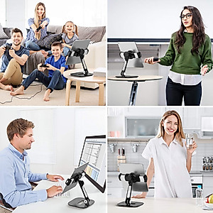 AboveTEK Aluminum iPad Stand, Foldable 360 Swivel Tablet Stand for Kitchen, Bedside, Office, POS, Showroom, Reception, Black