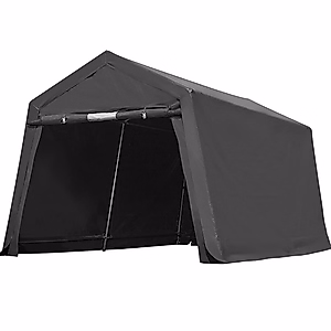 ADVANCE OUTDOOR 7x12 ft 2 Roll up Doors & Vents Outdoor Portable Storage Shelter Garage Tent Carport for Motorcycle ATV with Heavy Duty Metal Frame and Anti-UV Snow Resistant Waterproof Cover, Gray