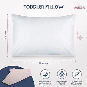 Pink Kona's Perfect Toddler Pillow with Soft Toddler Pillowcase - 13 x 18 inch Toddler Pillow - Toddler Pillow 2 Year Old
