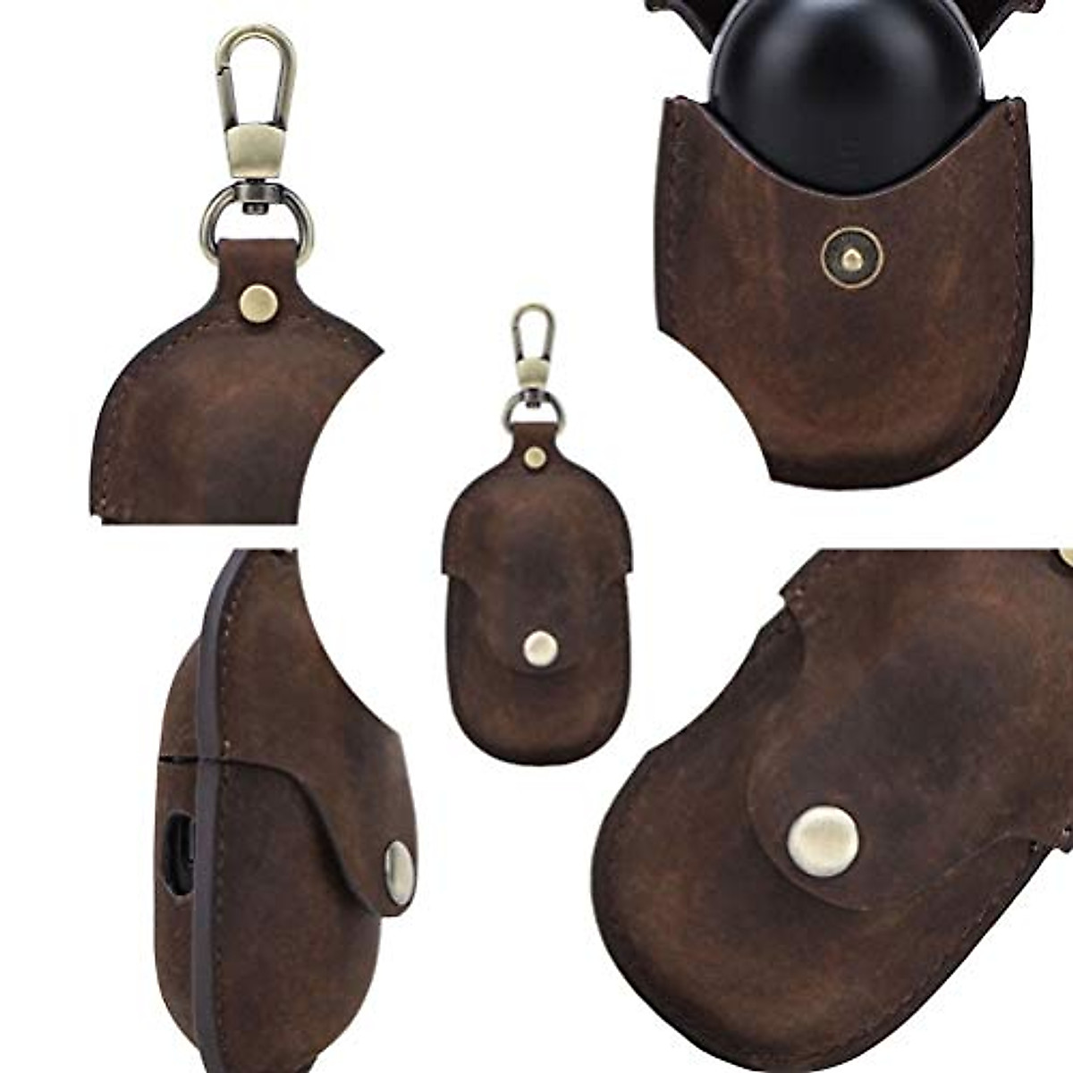 Compatible for Samsung Galaxy Buds Case Leather Shockproof Protective Earbuds Case with Stainless Keychain - Coffee