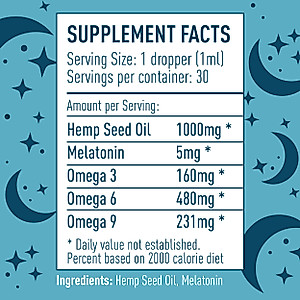 Nature's Synergy Melatonin & Hemp Oil Liquid Sleep Support Drops with Omega 3 6 9 for Joint Support, Overall Health, Helps Promote Healthy Sleep Patterns, Natural Cinnamon Flavor, Non GMO, 1 Oz Bottle