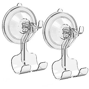 D Razor Holder for Shower Wall Waterproof Suction Cup Hooks, Shower Hooks for Bathrobe Loofah Towel, Shaver Hanger Removable, Heavy Duty Vacuum Hook for Bathroom Kitchen (2 PCS Double Hook)