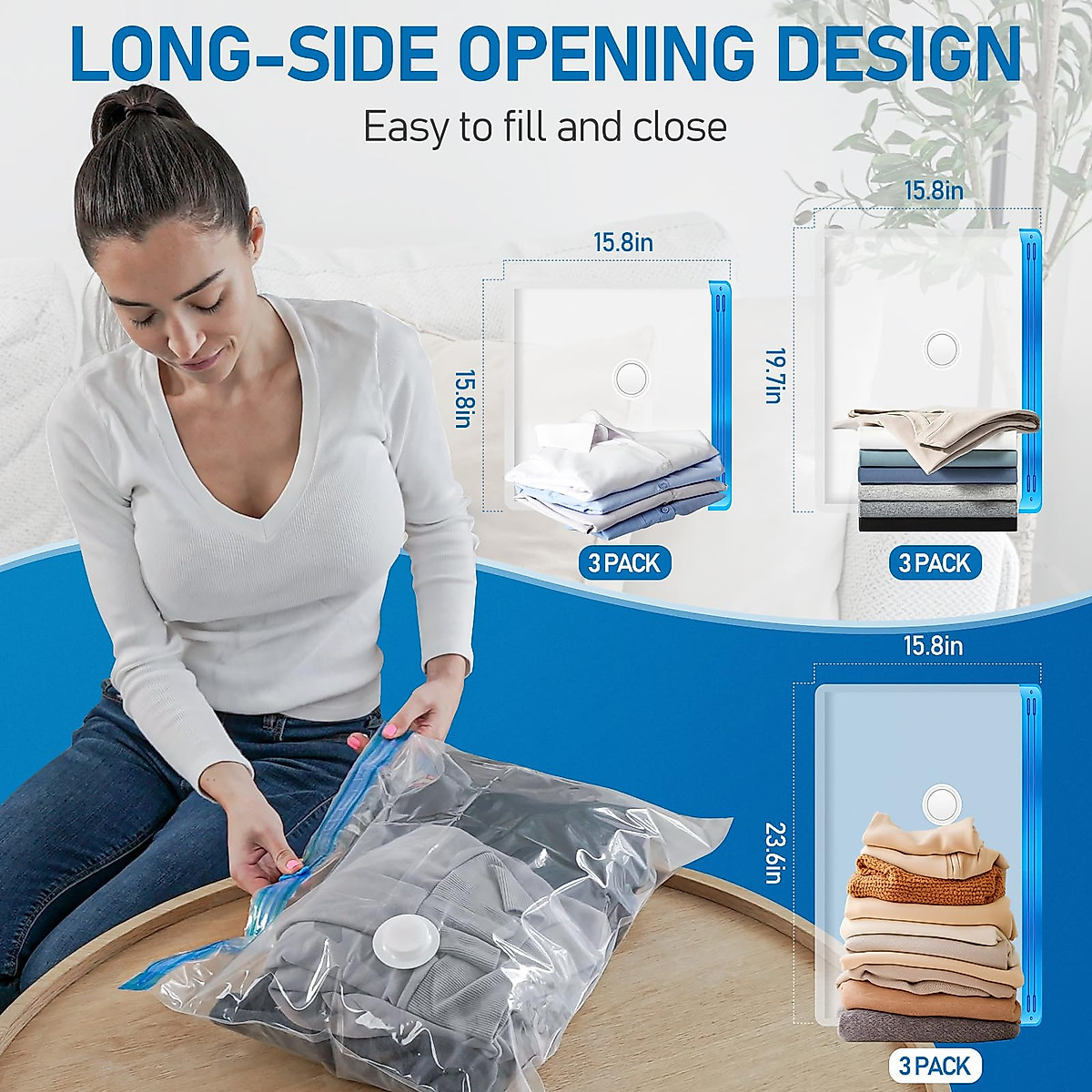 VMstr 9 Pack Travel Vacuum Storage Bags with USB Pump, Vacuum Packing Seal Bags for Luggage, Carry-on Size Space Saver Bags for Clothes and Clothing Travel