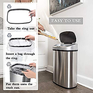 XXFBag Kitchen Trash Can 13 Gallon Garbage Can, Sensor Trash Can Touchless Stainless Steel Trash Can, Brushed Dustbin 50 Liter Motion Trash Bin Metal Waste Bin with Lid for Home Bathroom Office Restroom, Silver