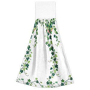 Ivy Leaves On The White 2 Pcs Hanging Kitchen Hand Towels, Hanging Tie Towels with Hook & Loop Washcloth Dishcloths Sets Decorative Absorbent Tea Bar Bath Hand Towel