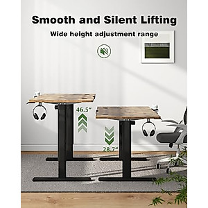 Shahoo Electric Standing Desk, 55 x 24 Inches Height Adjustable Corner Table, Computer Workstation with Cup Holder and Hook for Home Office, Rustic Brown