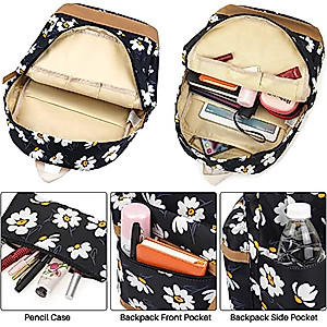 HUHUTU School Bag Set, Daisy Laptop Backpack Lunch Bag Pencil Case