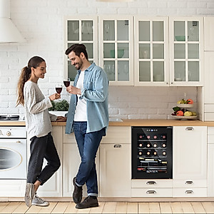 16 Bottle Wine Fridge, Freestanding Compressor Cooler Refrigerator, Beverage Wine Cooler Chiller with Digital Temperature Control & Double-layer Glass Door for Red White Wine, Champagne, Beer