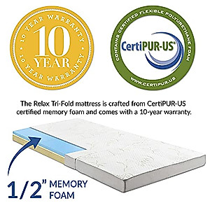 Modway Relax Tri-Fold Mattress CertiPUR-US Certified with Soft Removable Cover and Nonslip Bottom, 39inch x 75inch x 4inch, Twin