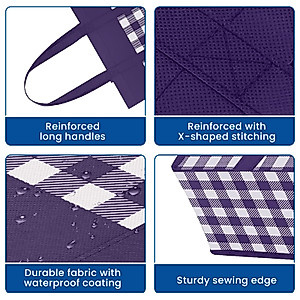 WISELIFE Reusable Grocery Shopping Bags 10 Pack Large Foldable Tote Bags Bulk, Eco Produce Bags with Long Handle for Shopping Groceries Clothes (Plaid C)