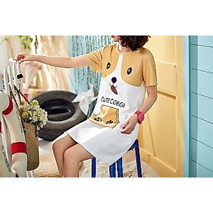 Hupohoi Big Girls' Cute Cartoon Sleepshirt Lovely Corgi Nightgowns Summer Sleepwear Corgi 14(US 11-13 Years)