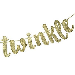 Twinkle Twinkle Little Star Banner, Glitter Birthday Banner, Baby Shower, Holiday Party Decorations (Gold)