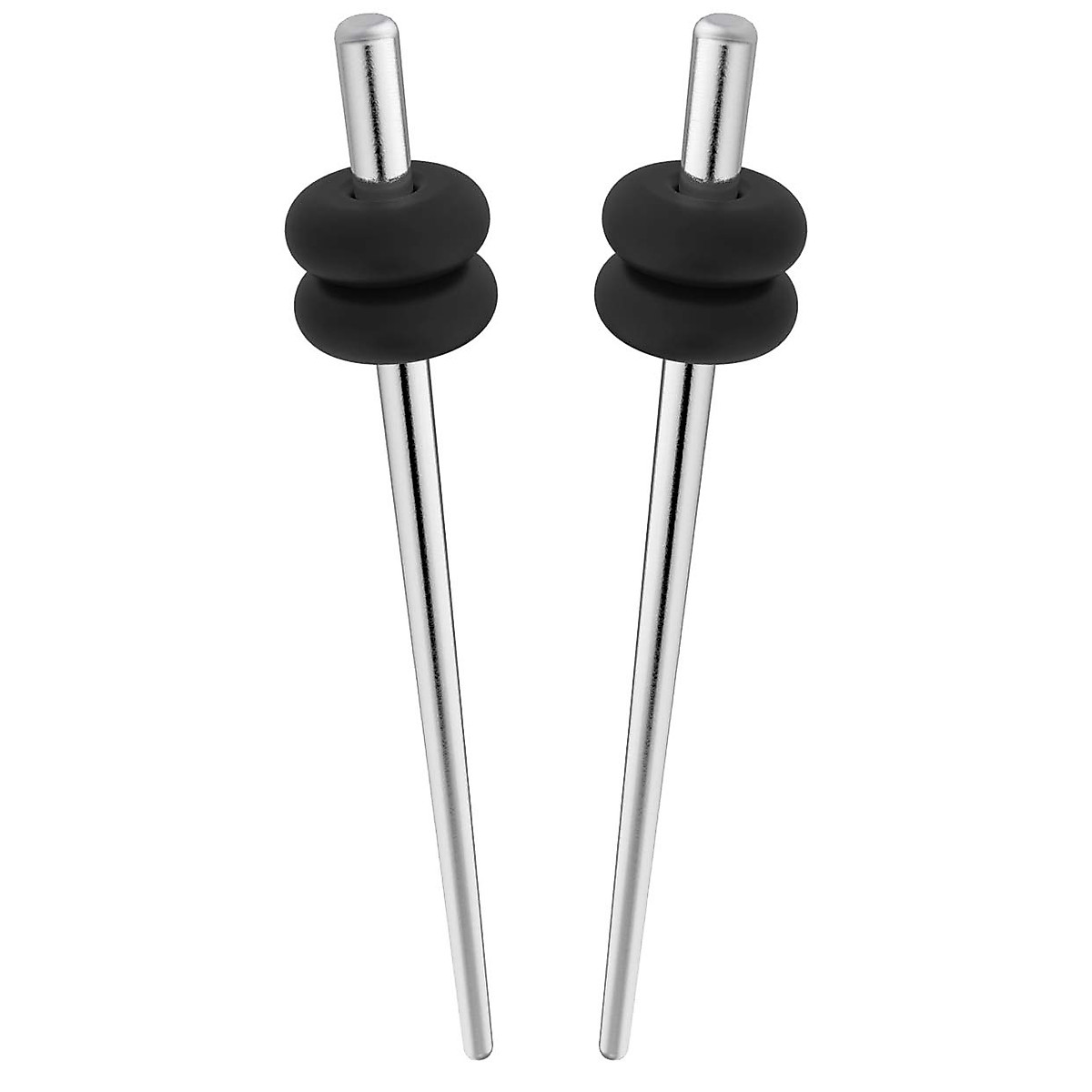Evonix 2pc 16 Guage 1.2mm Tapers 316L Surgical Steel Tapers 16g Plugs Earlets Double Black O-Rings