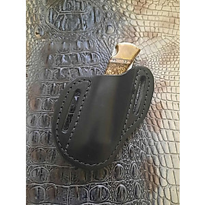 Leather Left Hand Pocket Knife Sheath Fits Buck 110 and 112 Knife, Folding Pancake Style Knife Holder, Black