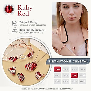 Leafael Wish Stone Pendant Necklace with Ruby Red Birthstone Crystal for January and July, 18K Rose Gold Plated, 18" + 2" Chain