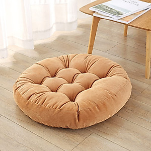 Sexysamba Round Floor Seat Pillows Cushions 22" x 22", Soft Thicken Yoga Meditation Cushion Pouf Tufted Corduroy Tatami Floor Pillow Reading Cushion Chair Pad Casual Seating for Adults & Kids, Khaki