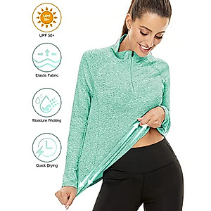 LURANEE Womens Long Sleeve Tee Shirt, Activewear Tops Workout Jackets Quarter Zip Pullover Athletic Yoga Running Tees Winter Petite Pilates Tennis Clothes Green 2XL