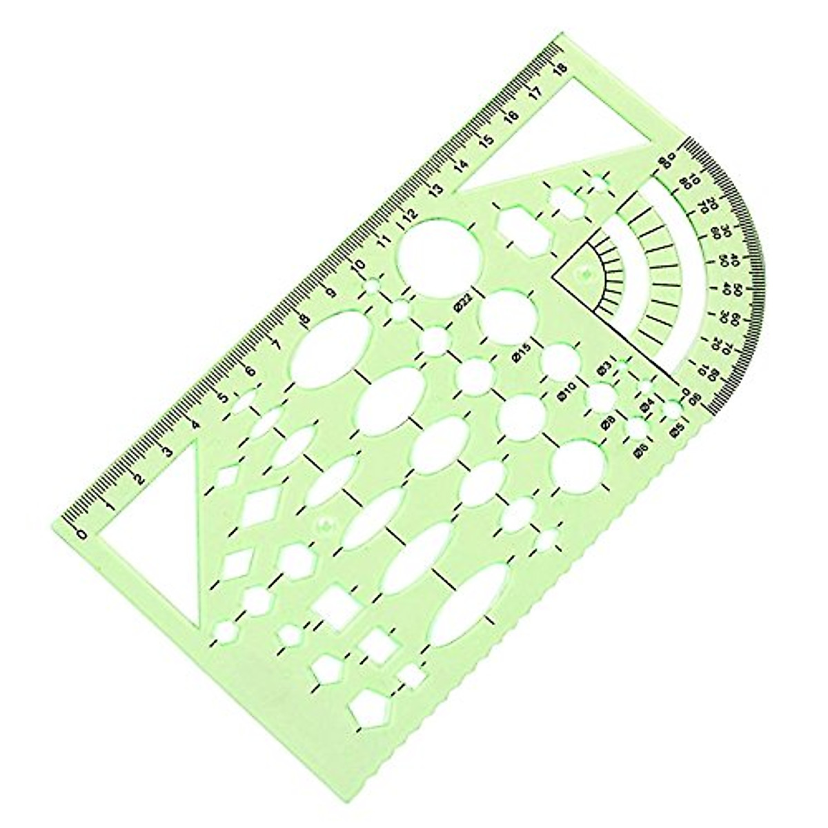 2PCS Plastic Green Measuring Templates Geometric Rulers for Office and School, Building formwork, Drawings templates