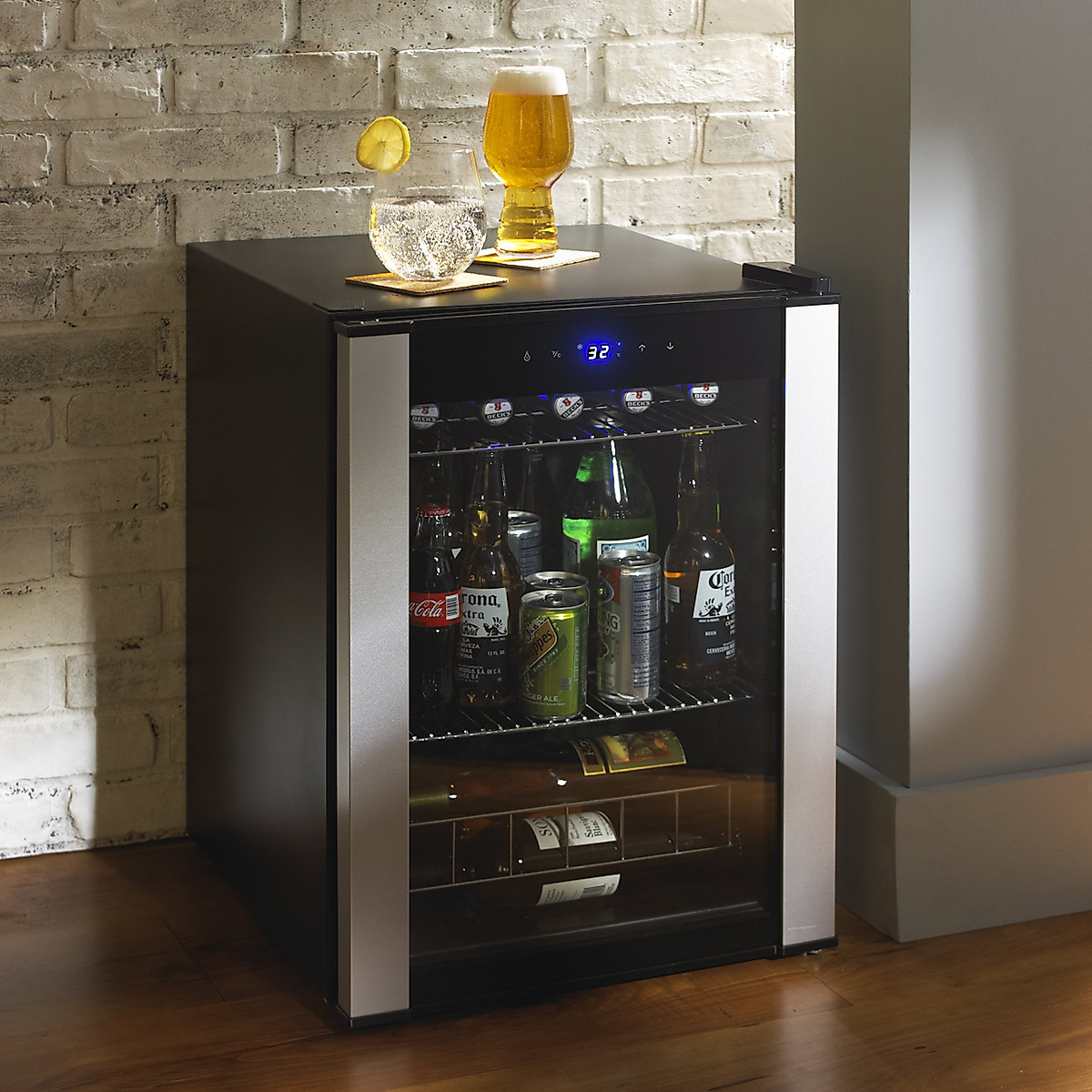 Wine Enthusiast Evolution Series Stainless Steel Wine & Beverage Center – Compact, Adjustable Temperature, Freestanding Mini Fridge