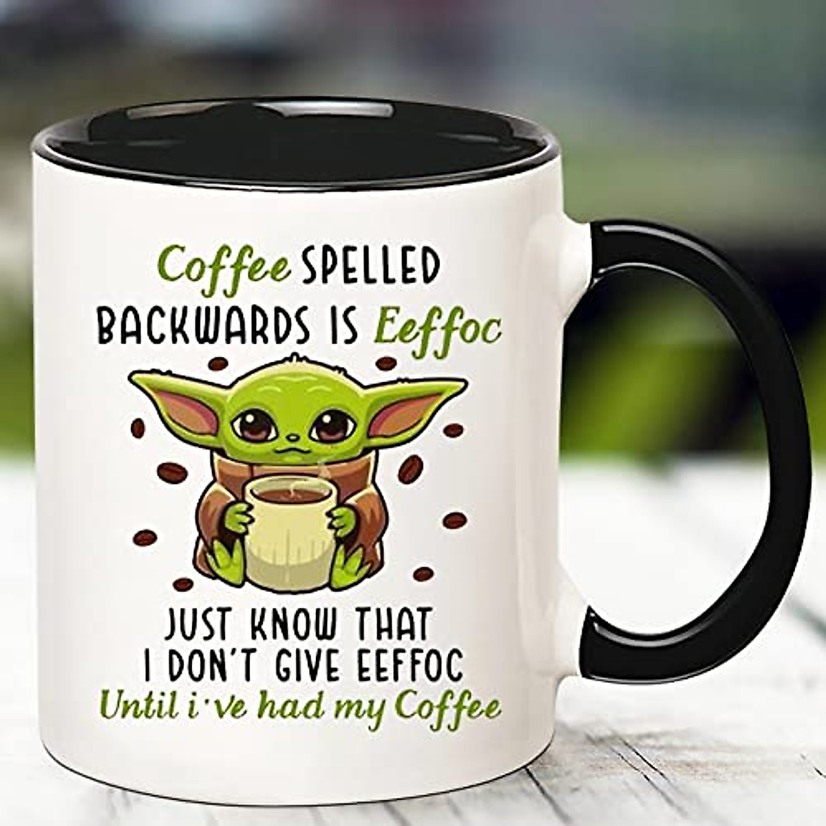 Fonhark - Alien Mug, Coffee Spelled Backwards is Eeffoc, Just Know That I Don't Give Eeffoc Until I've Had My Coffee, 11 Oz Novelty Coffee Mug/Cup