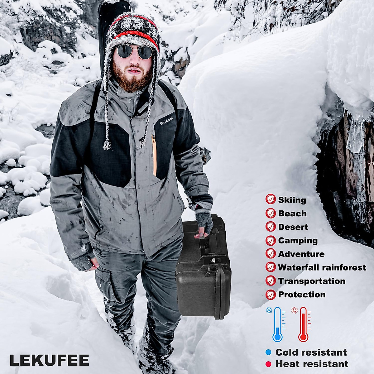 Lekufee Waterproof Hard Case Compatible with Gopro Hero 12/11/10/9/8/Gopro Volta/Media Mod/Creator Edition/Waterproof Action Camera and Accessories(Case Only)(Includes Shoulder Strap)