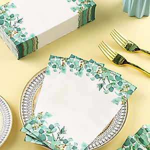 100 Pieces Eucalyptus Napkins 3 Ply Sage Green Paper Napkins Disposable Hand Towels Green Leaves Dinner Paper Decorative Guest Napkins Bathroom for Kitchen Cocktail Parties Bridal Shower