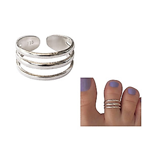 Handmade Silver Triple Band Adjustable Toe Ring, 925 Sterling Silver, Classic 3 Row Dainty Open Toe, Pinky or Knuckle Rings for Women, By MiYa Jewelry Creations